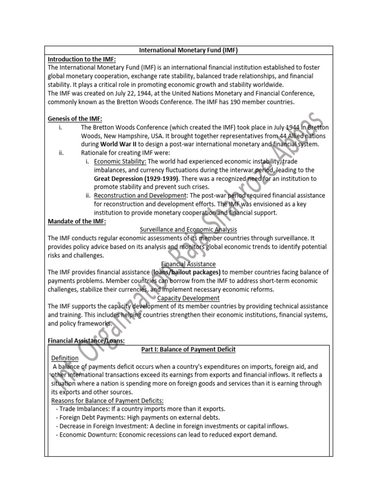 IMF_WB_WTO Basic Notes | PDF | International Monetary Fund | Balance Of ...