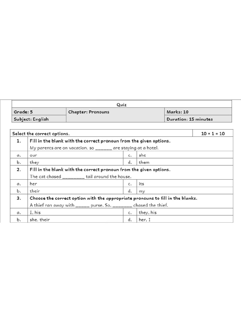 Pronouns Grade 5 1 | PDF