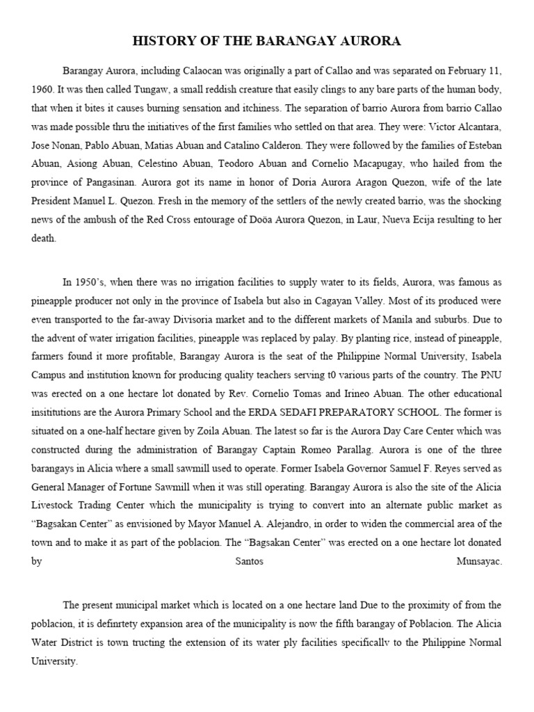 History of Barangay Aurora | PDF | Philippines