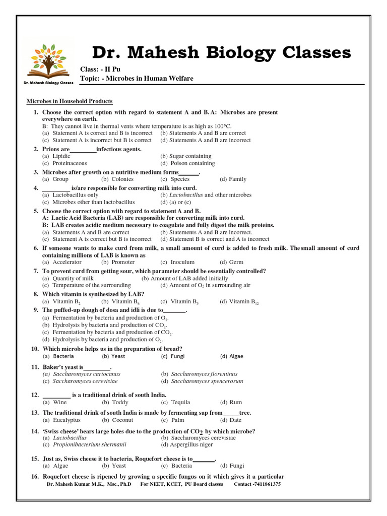 Microbes in Human Welfare: Biology Class | PDF | Microorganism | Yeast