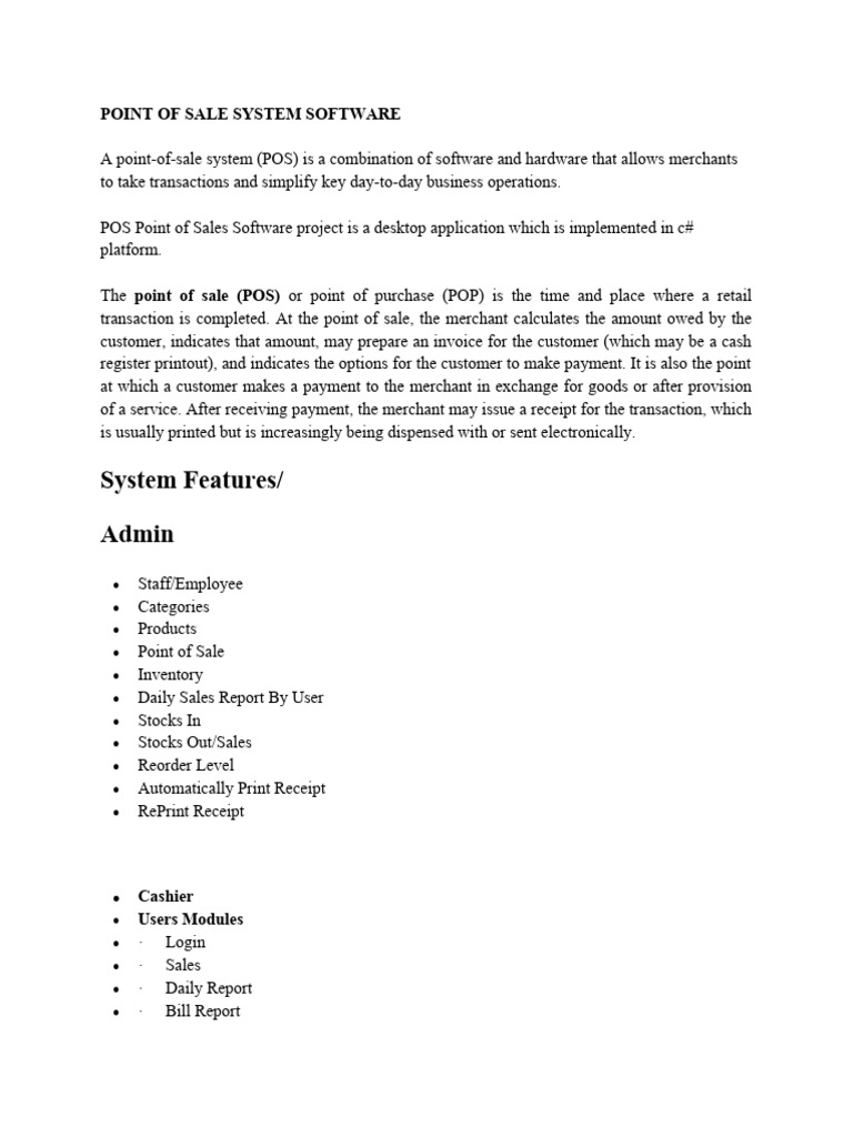 Point of Sale System Software PDF | PDF | Point Of Sale | Receipt