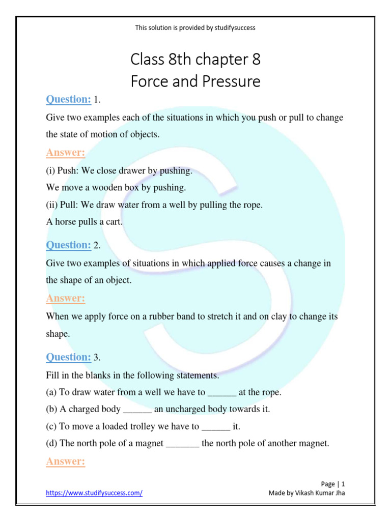 Class 8 Science: Force and Pressure Guide | PDF | Force | Rocket