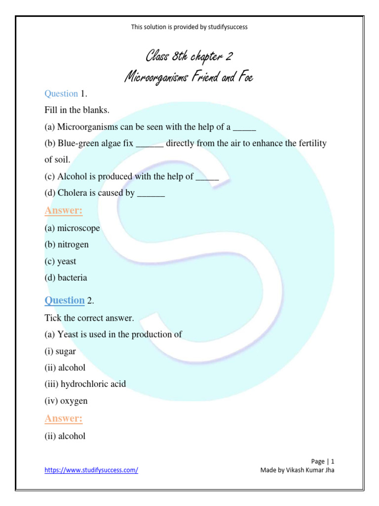 Class 8th Chapter 2 Microorganisms Friend and Foe | Download Free PDF ...