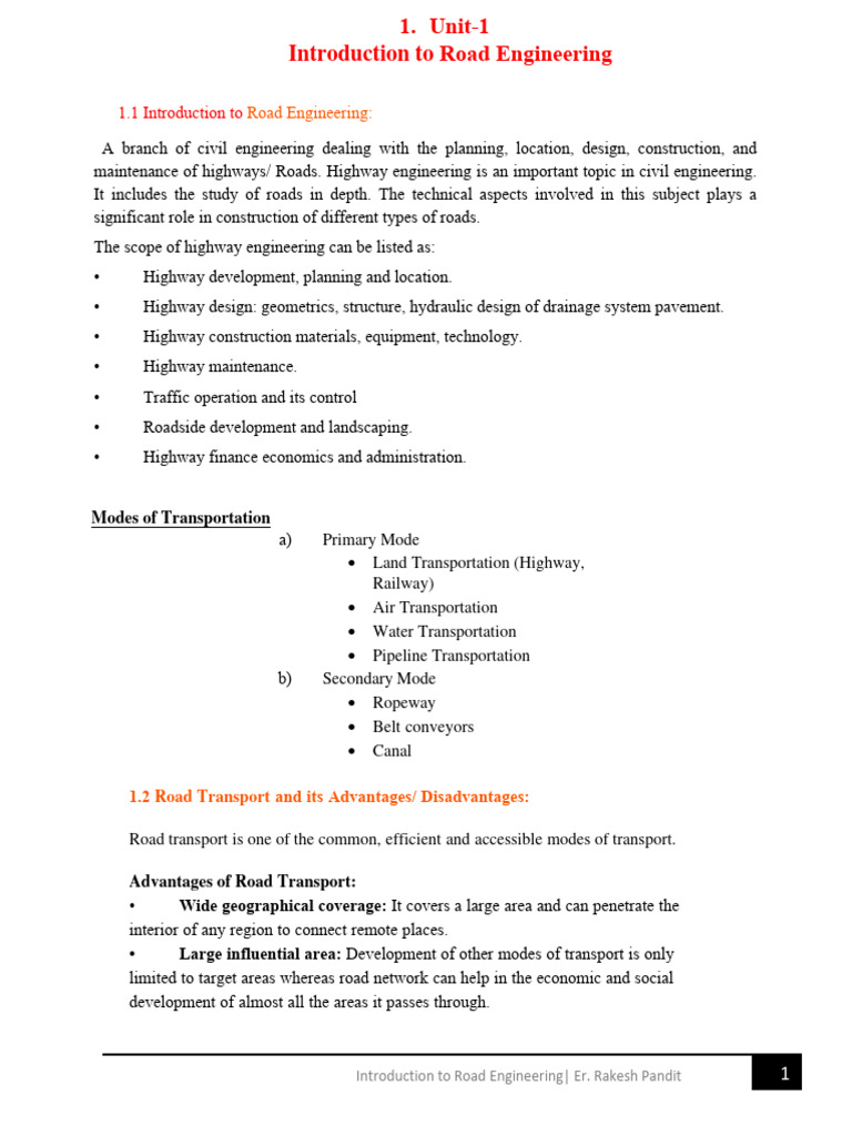 CH-1 Introduction To Road Engineering by RP | PDF | Road | Transport