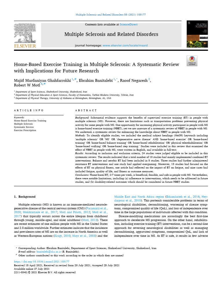 Home-Based Exercise Training in Multiple Sclerosis - A Systematic ...