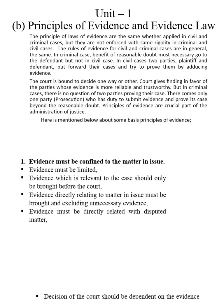 Unit 1 b Principles of Evidence and Evidence Law | PDF | Burden Of ...