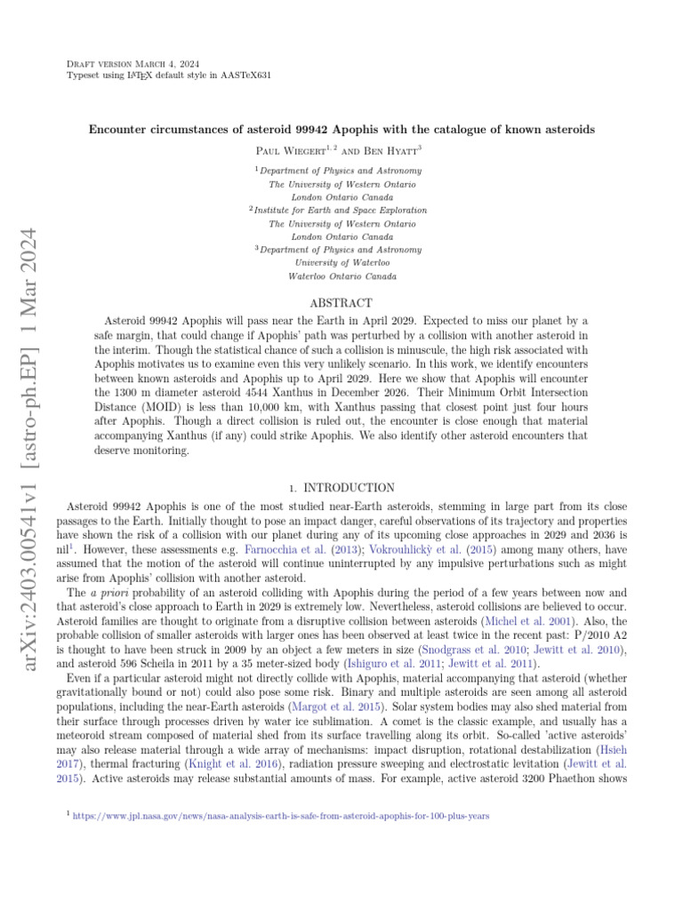 Paul Wiegert and Ben Hyatt: Farnocchia Et Al. 2013 Vokrouhlick' Yetal ...