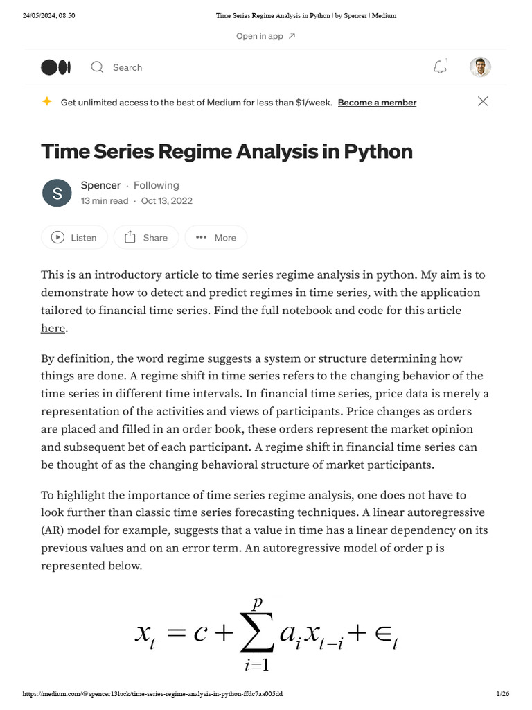 Time Series Regime Analysis In Python By Spencer Medium Pdf Time Series Receiver