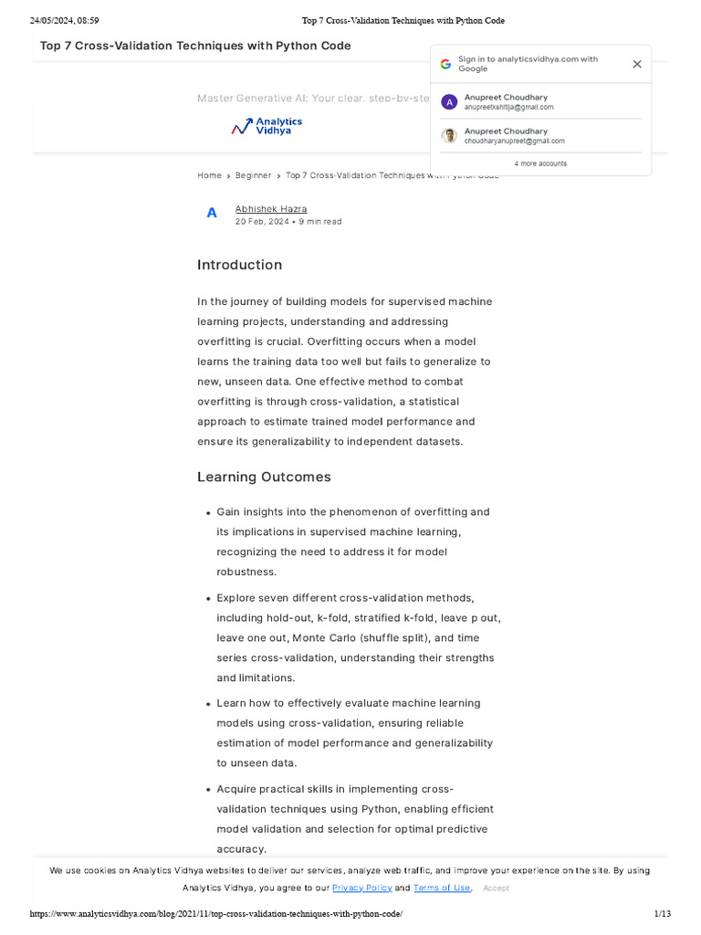 Top 7 Cross Validation Techniques With Python Code Pdf Cross Validation Statistics Computing 3515