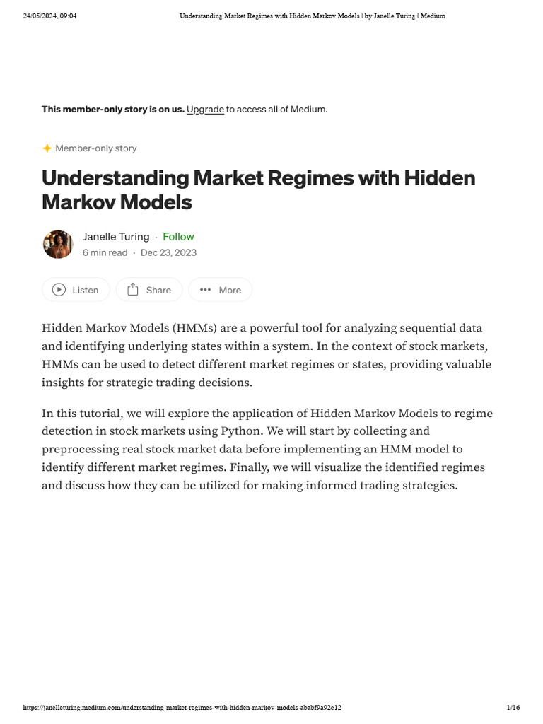 Understanding Market Regimes With Hidden Markov Models - by Janelle Turing - Medium | PDF ...