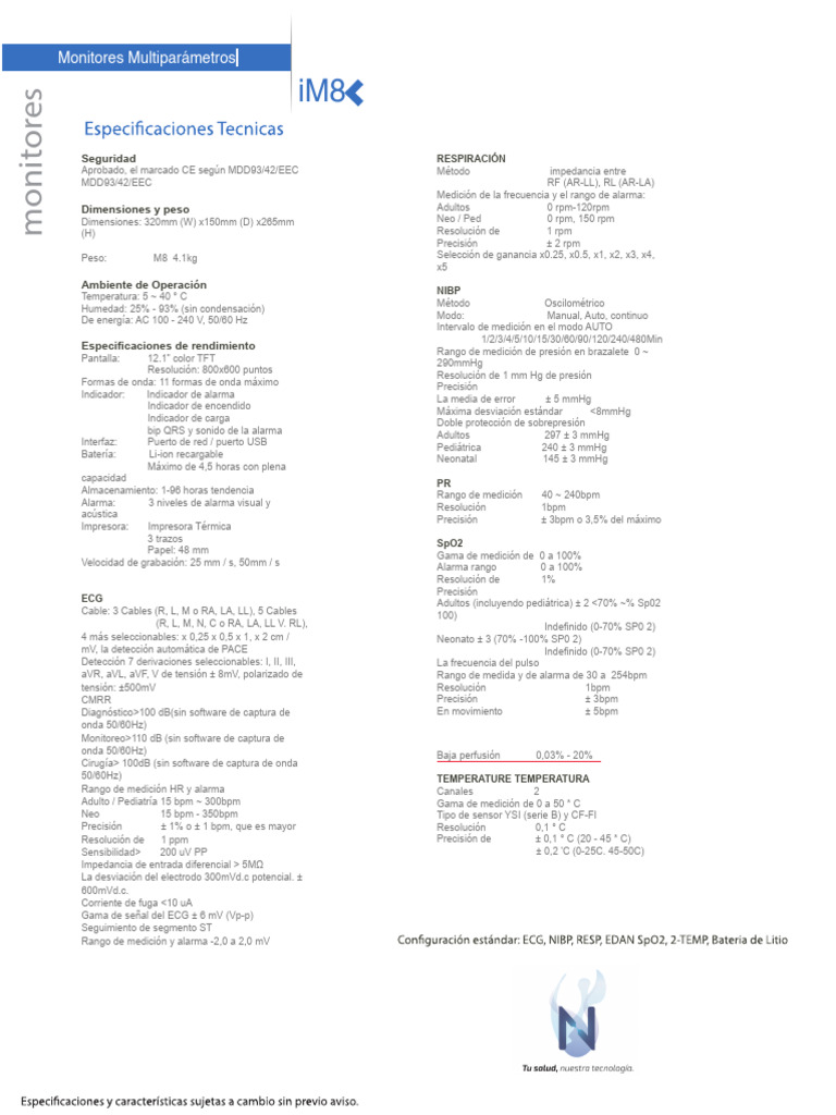 Ficha Tecnica - Monitor Im8 | PDF | Cantidades fisicas | Metrología