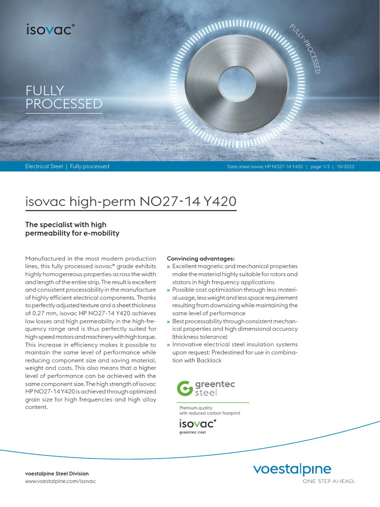 Voestalpine Datasheet Isovac HP NO27-14 Y420 EN 030720 | PDF ...