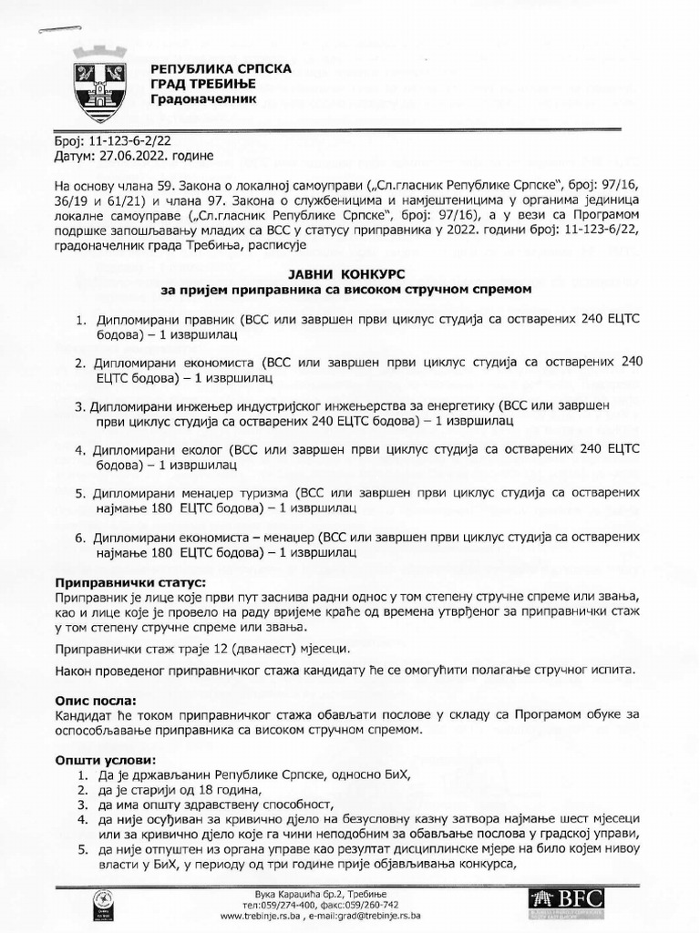 Konkurs Pripravnici 2022 | PDF