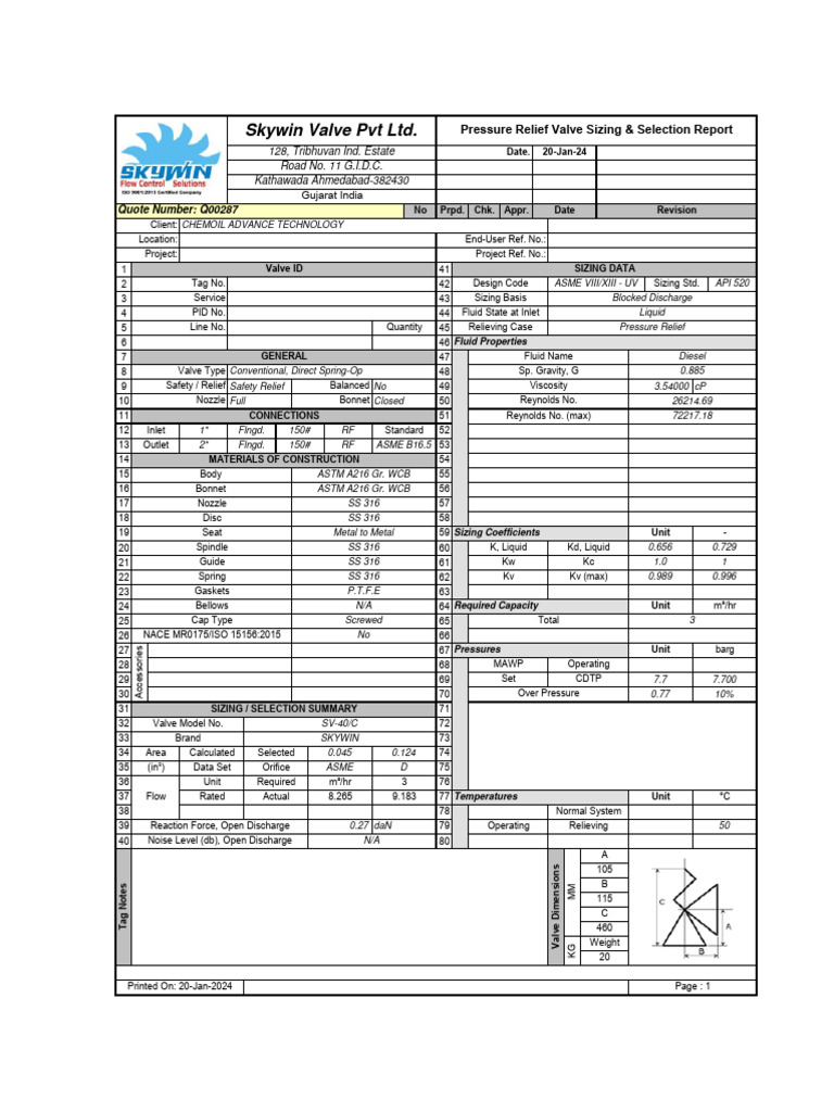 Sizing Calculation - CHEMOIL ADVANCE TECHNOLOGY CAL 2 | PDF | Valve ...