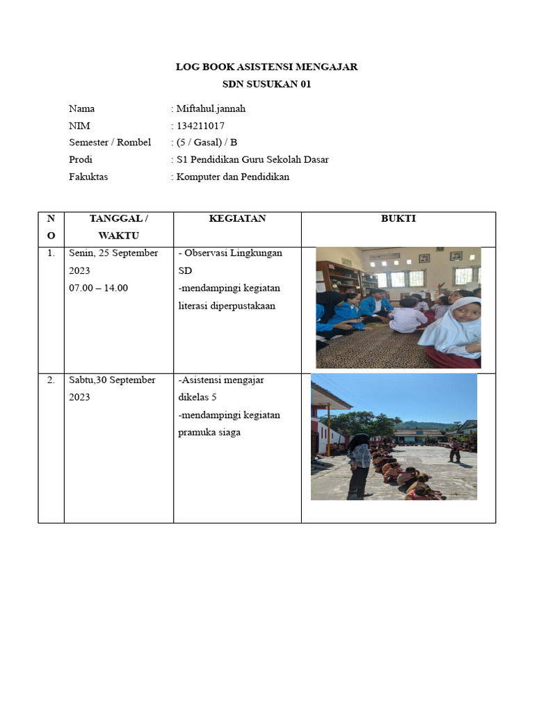 Contoh Log Book Asistensi Mengajar | PDF