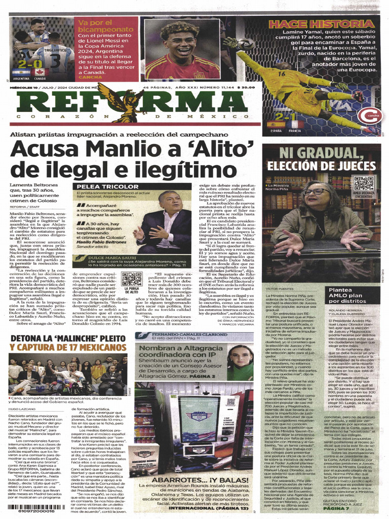 Primeras Planas Miércoles 10072024 Sociedad Noticias | PDF