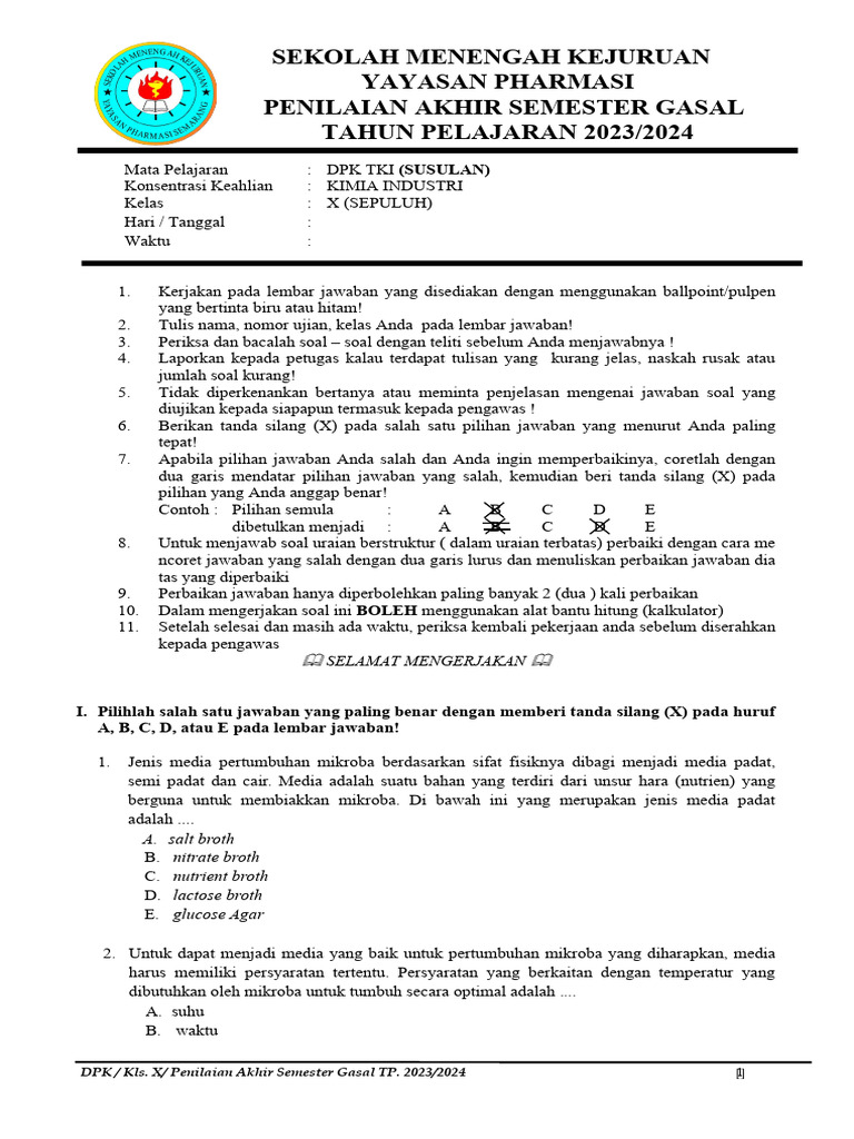 Soal UAS DPK X Susulan Tanpa Jawaban | PDF