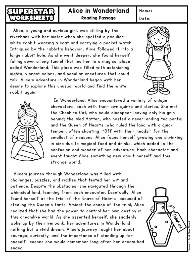 3 RD Grade Reading Comprehension Alicein Wonderland XP | PDF