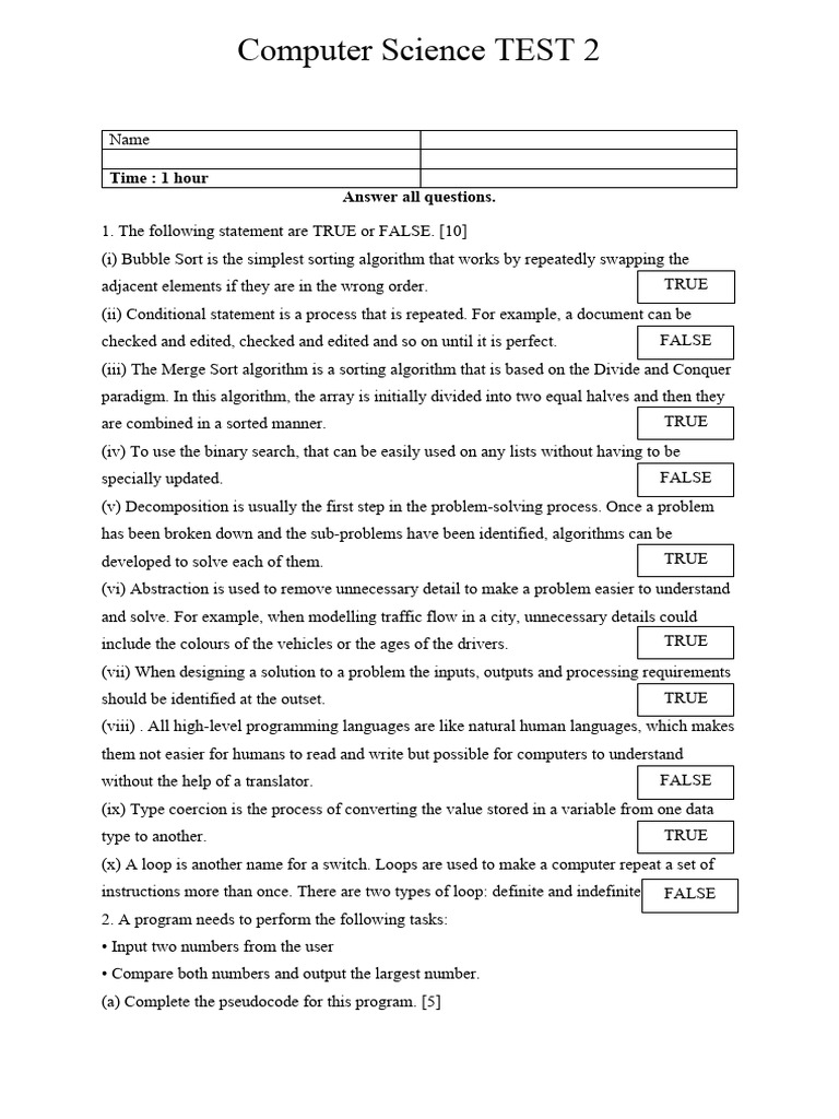 CS Test 2 | PDF | Algorithms | Computer Science