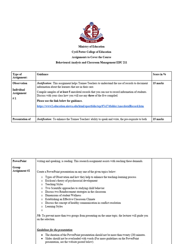 BA&CM Assignment | PDF | Teachers | Spelling