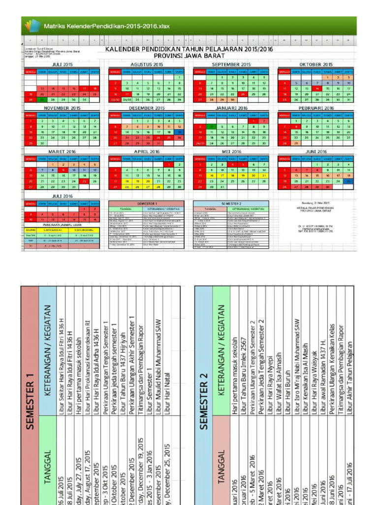 Kalender Pendidikan 2015-2016 Provinsi | PDF