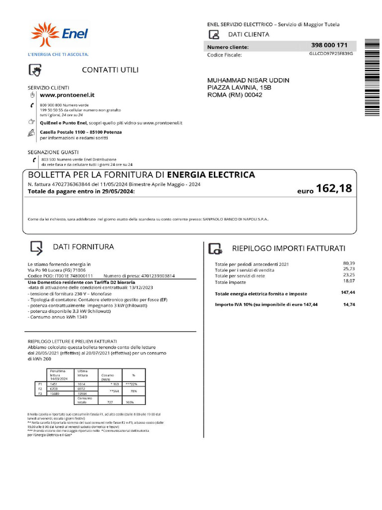 Italy Enel Utility Bill | PDF