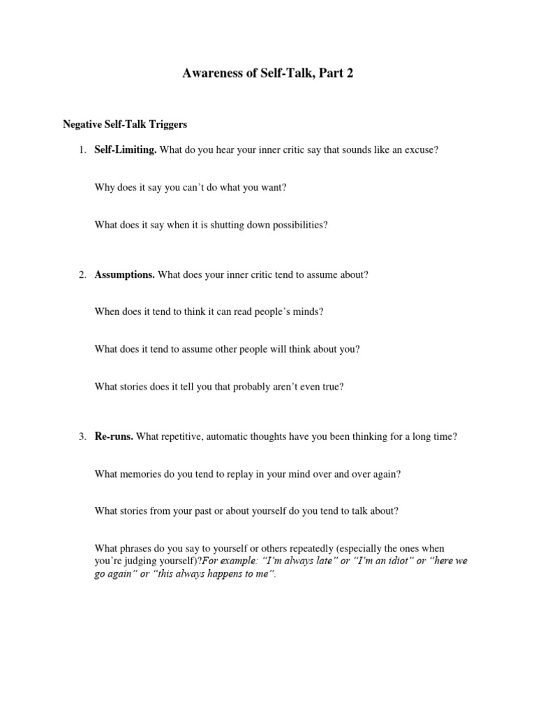 Self Talk Part 2 WS | PDF | Thought | Cognitive Science