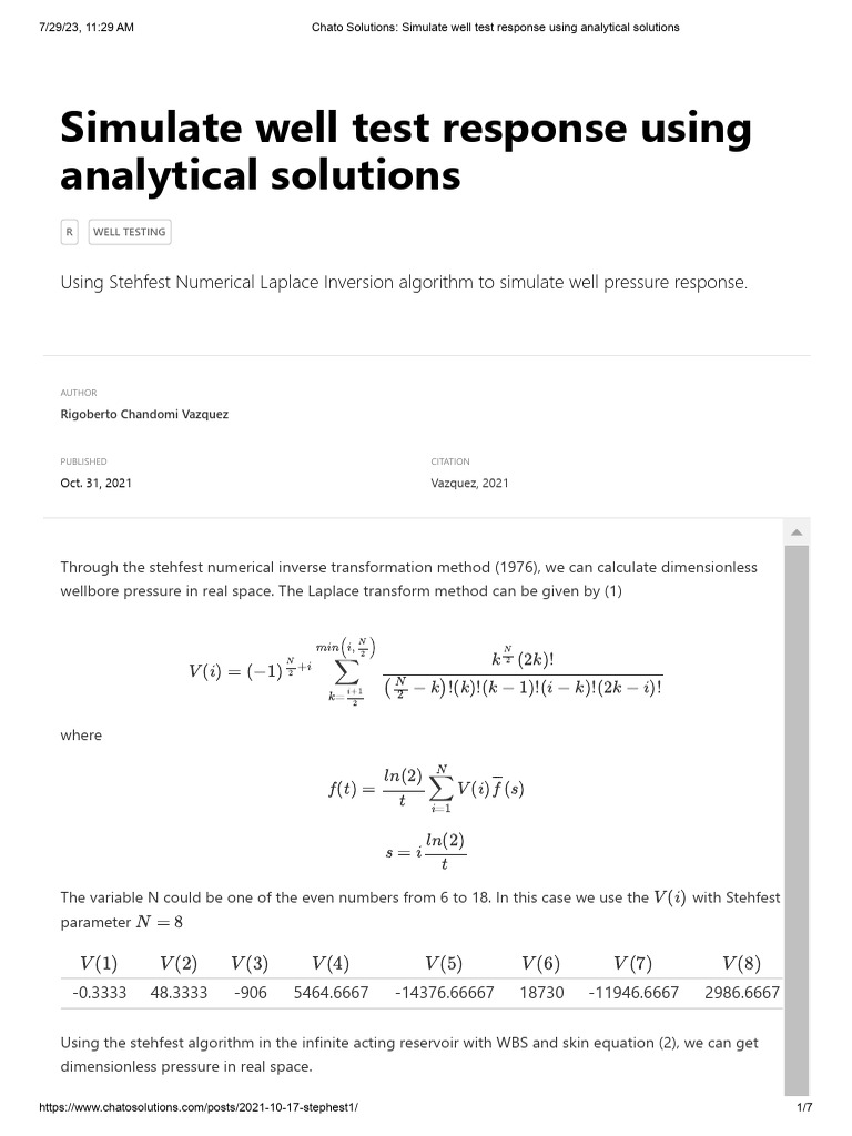 Chato Solutions - Simulate Well Test Response Using Analytical ...