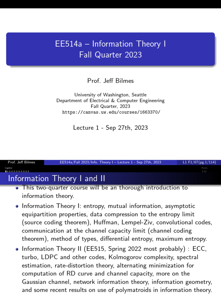 Lecture 1 | PDF | Data Compression | Information