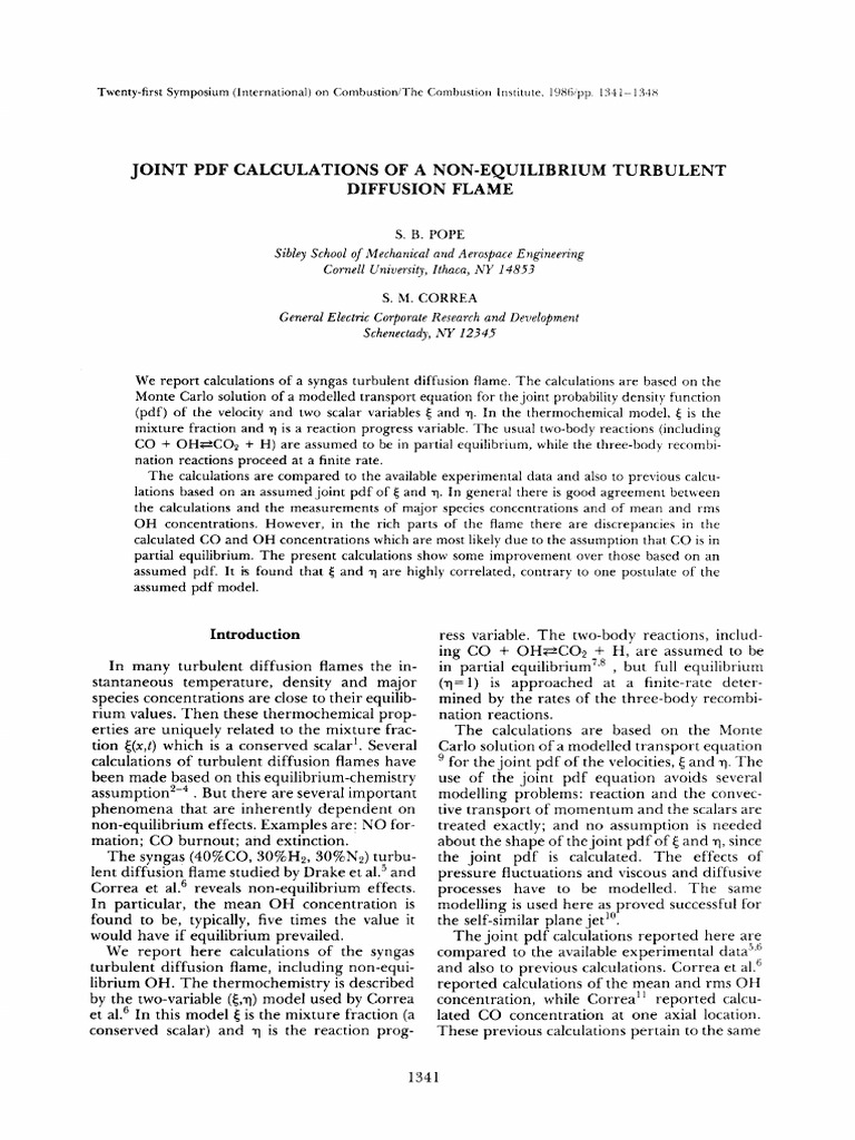 Joint PDF Calculations of A Non-Equilibrium Turbulent Diffusion Flame | PDF | Turbulence | Diffusion