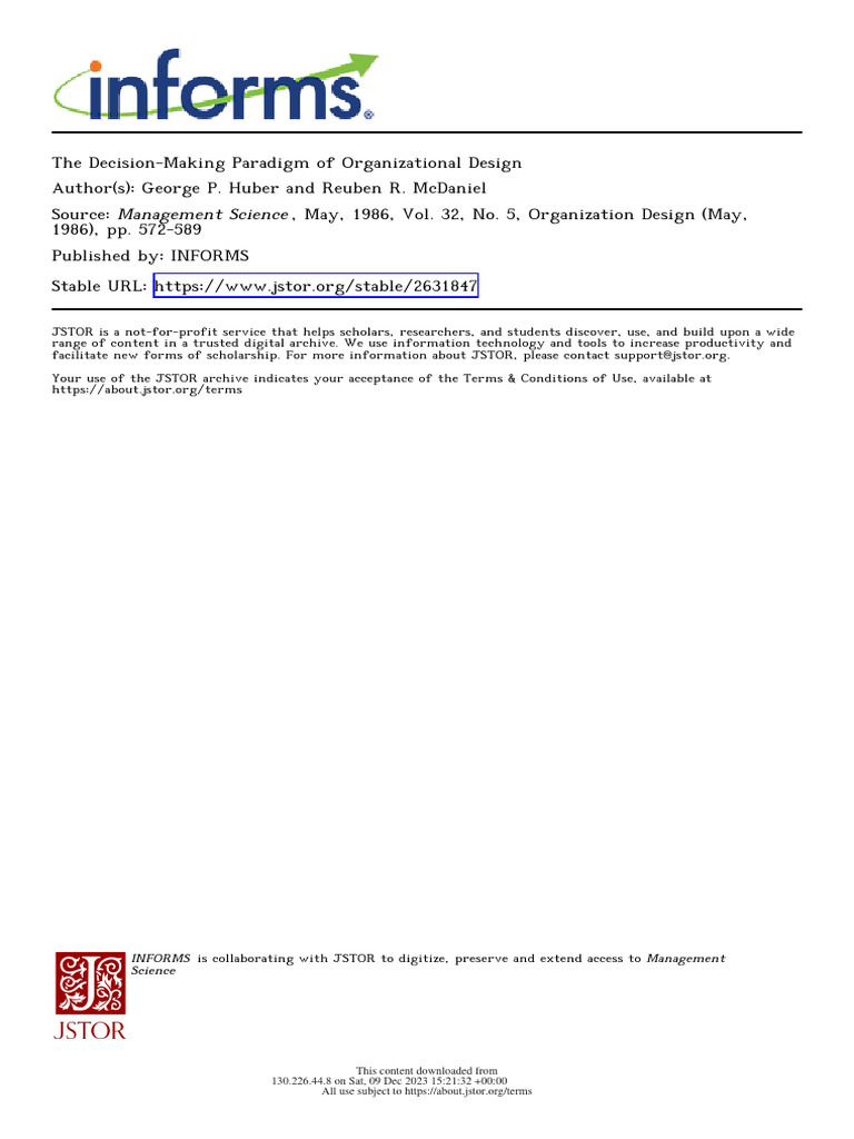 Huber DecisionMakingParadigmOrganizational 1986 | PDF | Decision Making ...