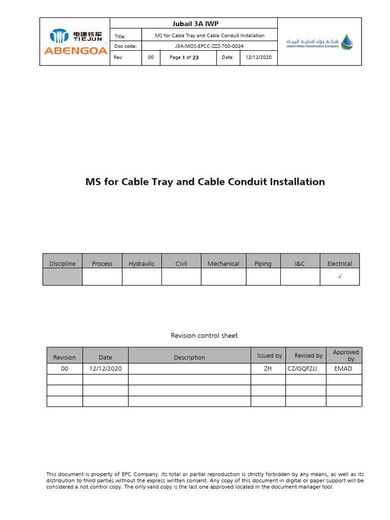 J3A-MOS-EPCC-ZZZ-700-0024_Rev00_MS for Cable Tray and Cable Conduit Installation | PDF | Screw ...