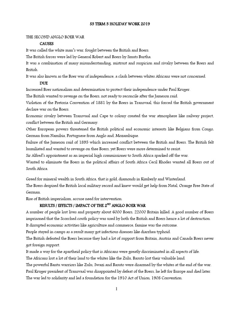 S3 History Notes | PDF | Apartheid | Orange Free State