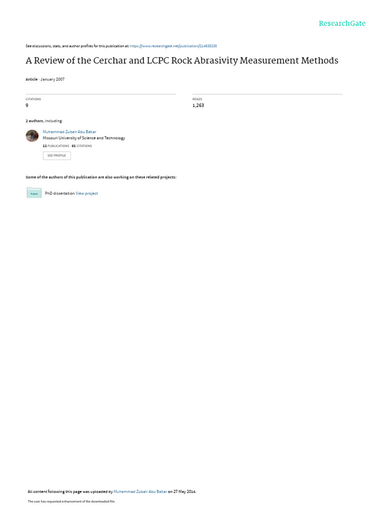 A Review of The Cerchar and LCPC | PDF | Rock (Geology) | Hardness