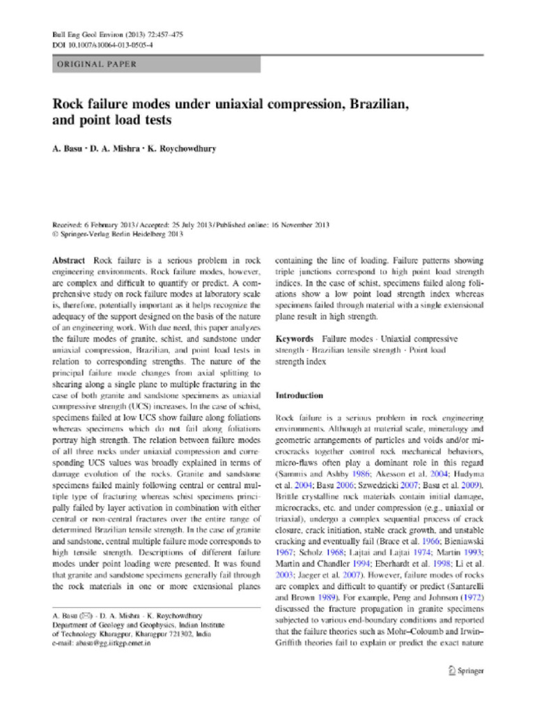 Rock Failure Modes Under Uniaxial Compr.. | PDF