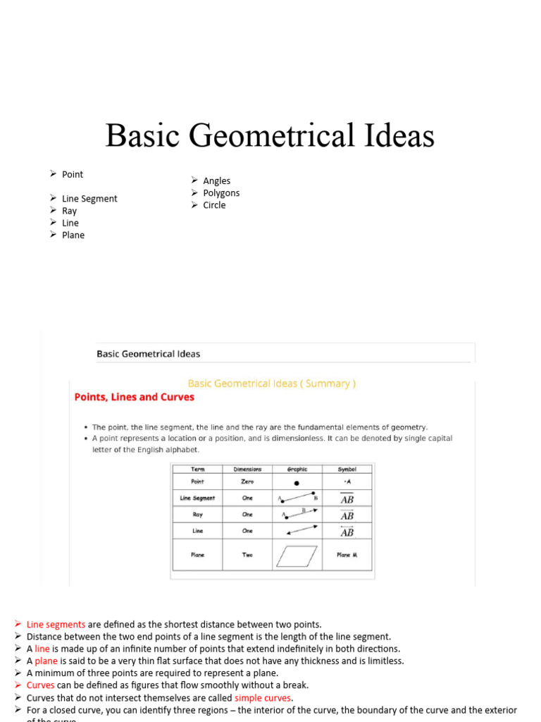 Basic Concepts of Geometry Explained | PDF | Circle | Line (Geometry)