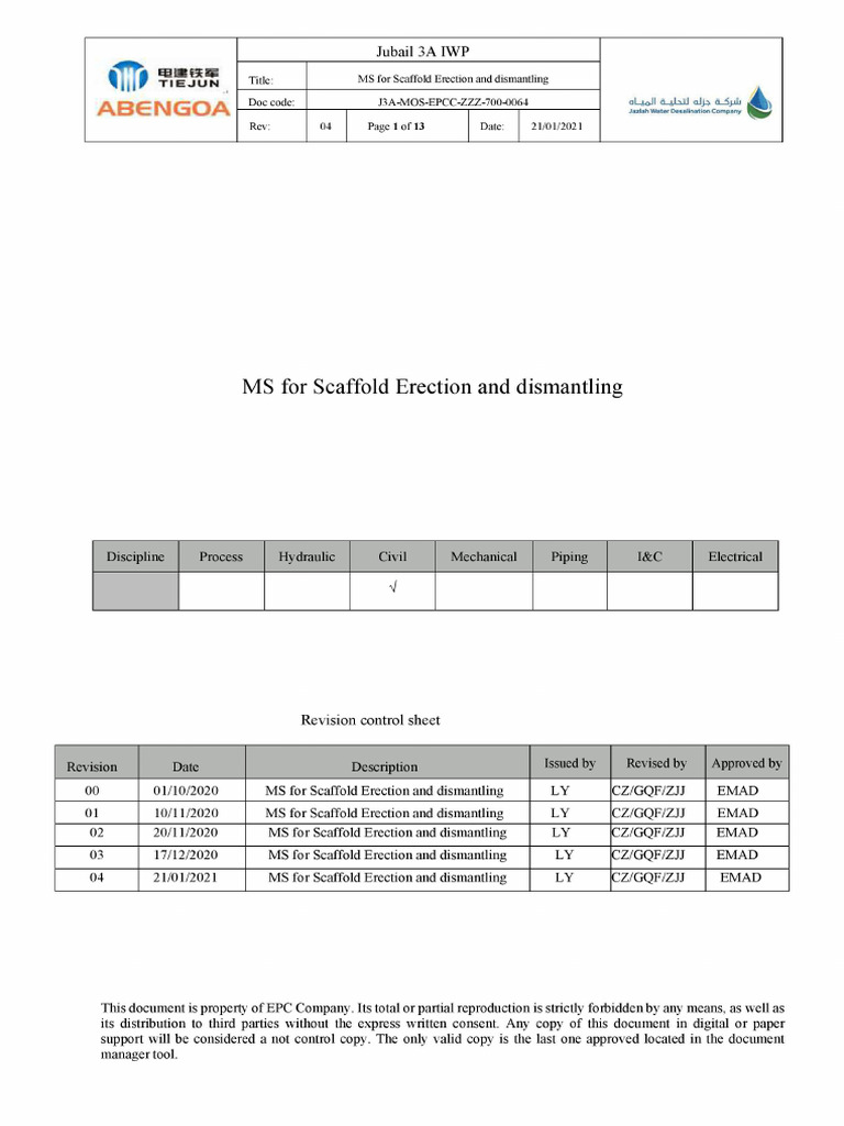 J3A MOS EPCC ZZZ 700 0064 - Rev04 - MS For Scaffold Erection and ... J3A MOS EPCC ZZZ 700 0064 - Rev04 - MS For Scaffold Erection and ...