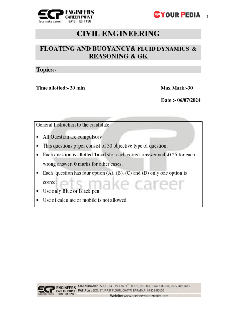 Floating and Buoyancy& Fluid Dynamics Reasoning & GK 06-07-2024 | PDF ...