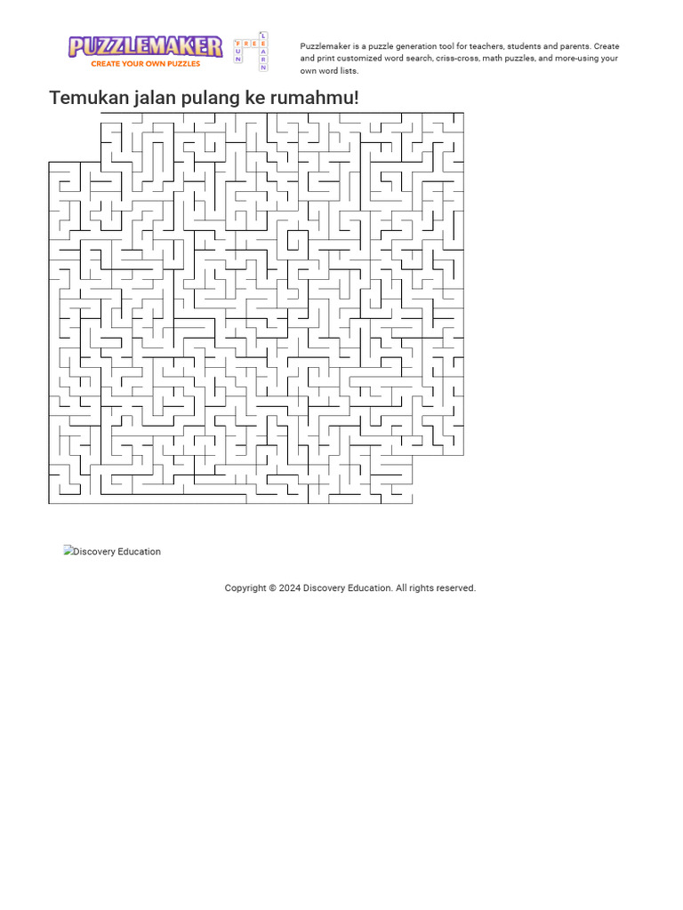 Maze Puzzle Discovery Education Puzzlemaker Pdf