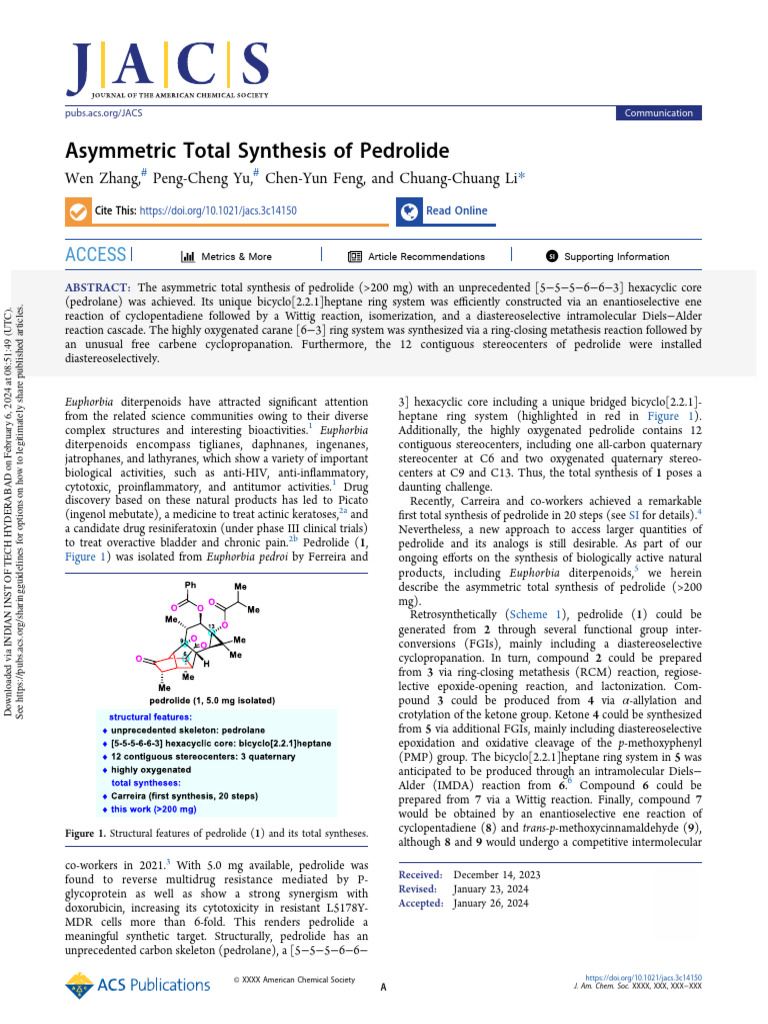 Zhang Et Al 2024 Asymmetric Total Synthesis of Pedrolide | PDF | Chemical Reactions | Organic ...