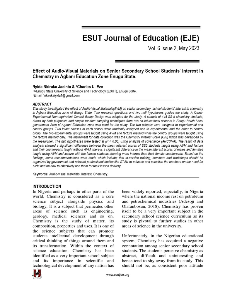 ESUT Journal of Education (EJE) | PDF | Tests | Observation