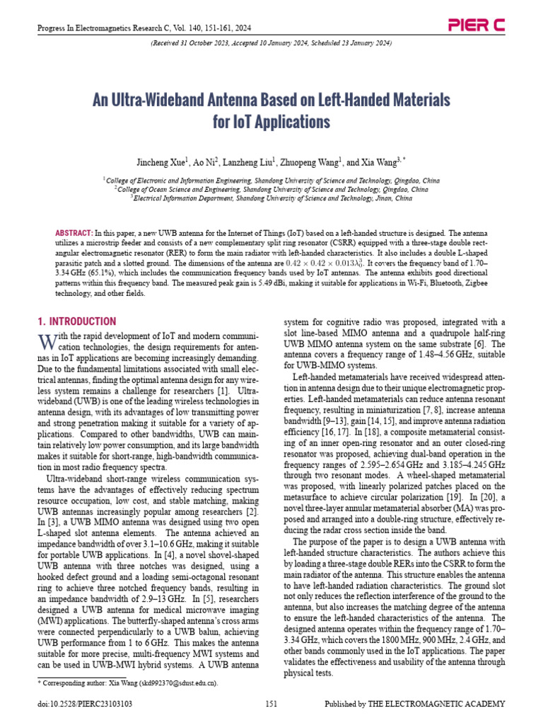An Ultra-Wideband Antenna Based On Left-Handed Materials For Iot ...