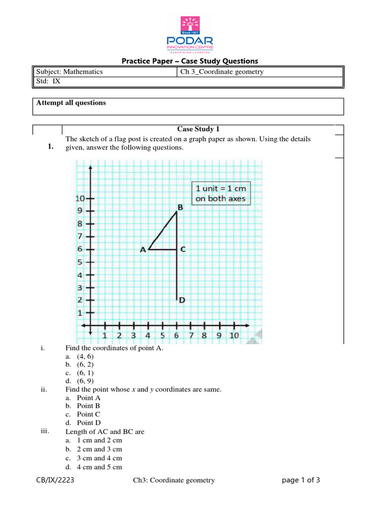 QP CB IX Math CH 3 Coordinate Geometry Case Study Questions | PDF | Euclidean Geometry | Mathematics