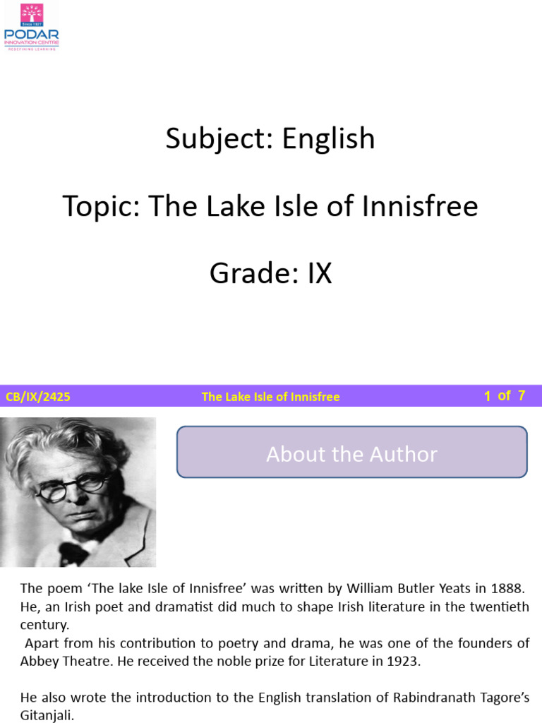 Insights on The Lake Isle of Innisfree | PDF | W. B. Yeats