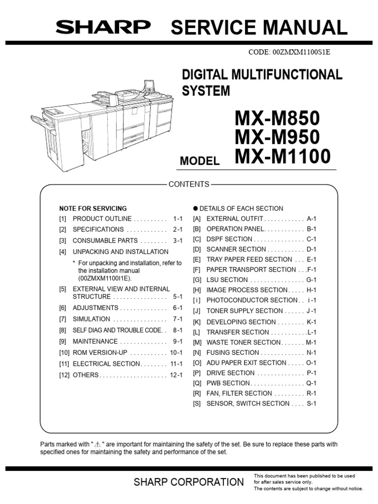 Sharp MX-M850/950/1100 Service Manual | PDF | Fax | Printer (Computing)