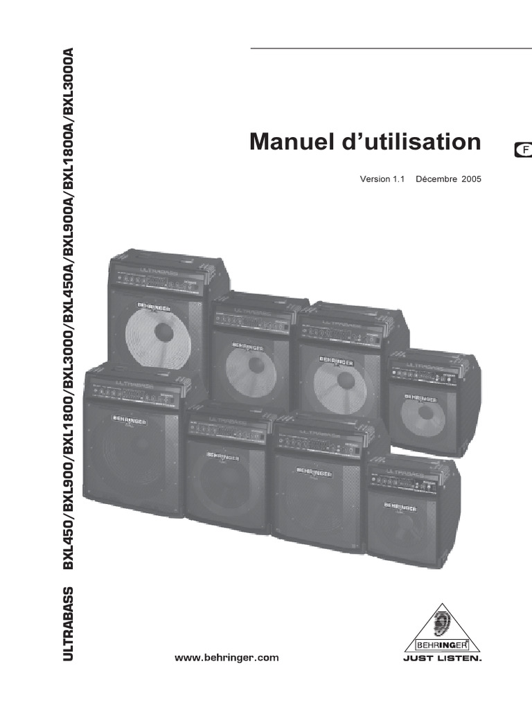Behringer Ultrabass Bxl900 Manuel Utilisateur FR 26771 | PDF ...