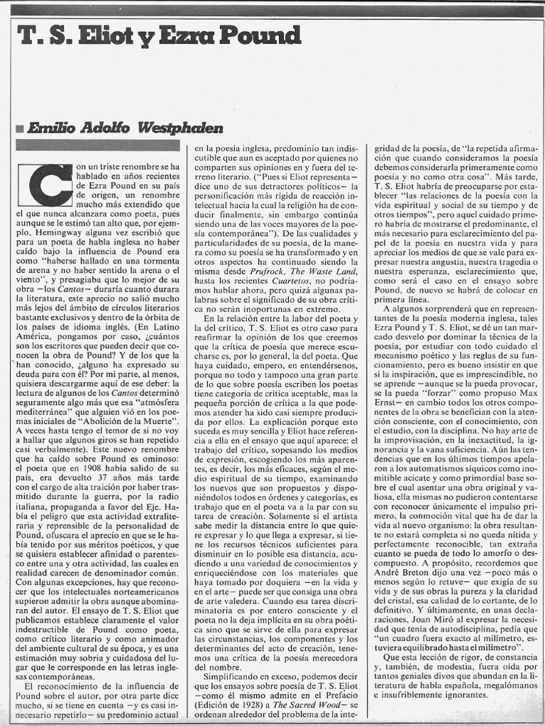 T.S. Eliot y Ezra Pound - Emilio Westphalen | PDF | TS Eliot | Poesía