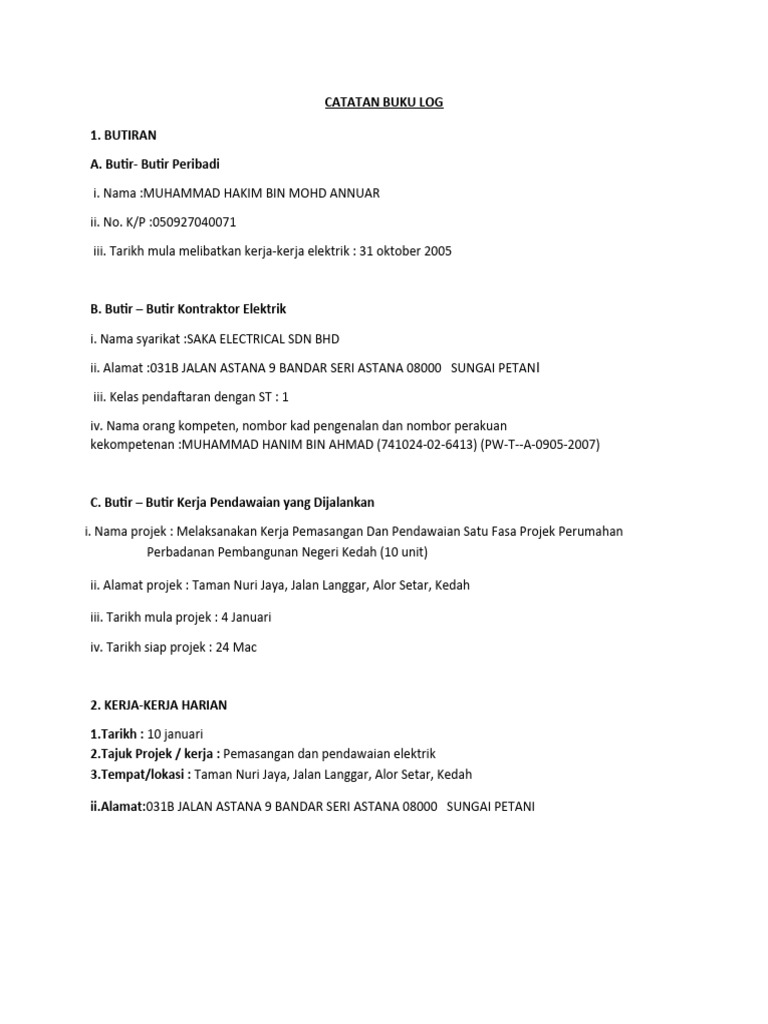 Contoh Catatan Buku Log-1 | PDF