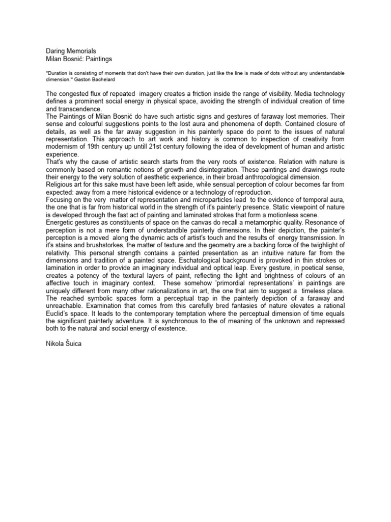 'Daring Memorials ' On Milan Bosnic Paintings in 2005 | PDF | Paintings ...