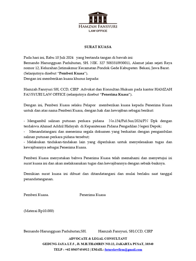 Surat Kuasa Salinan Putusan | PDF | Politik | Ilmu Sosial